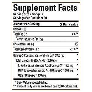 Nature Made Extra Strength Omega 3 Fish Oil 2800 mg per serving, as Ethyl Esters, Supplement for Healthy Heart, Brain, Eyes, and Mood Support, 60 Softgels, 30 Day Supply