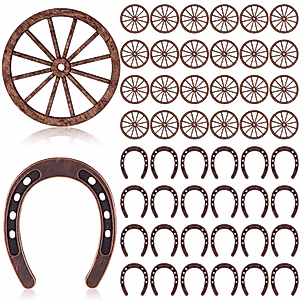 Junkin 24 Pcs Western Themed Party Decorations Mini Horseshoes Cowboy Hats Wagon Wheel Decor for Crafts Party Favor Horse Rodeo Decorations for Birthday Table Centerpieces (Horseshoes and Wagon Wheel)