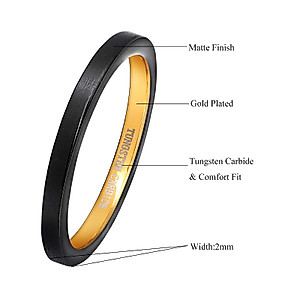 Phyonio 2mm Tungsten Carbide Ring for Women Tungsten Wedding Ring Black Thin Engagement Propose Promise Ring Comfort Fit Size 7