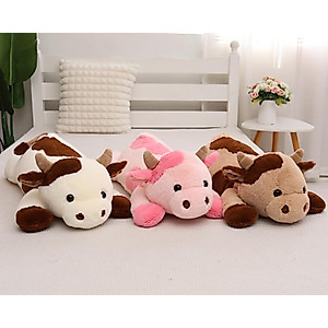 YESGIRL 25.6 inch 5 lbs Cow Weighted Stuffed Animals, Large Weighted Plush Animal, Cute Plush Toy Pillow, Soft Kawaii Plushie Gifts for Adults, Kids, Boys and Girls(Off-White)