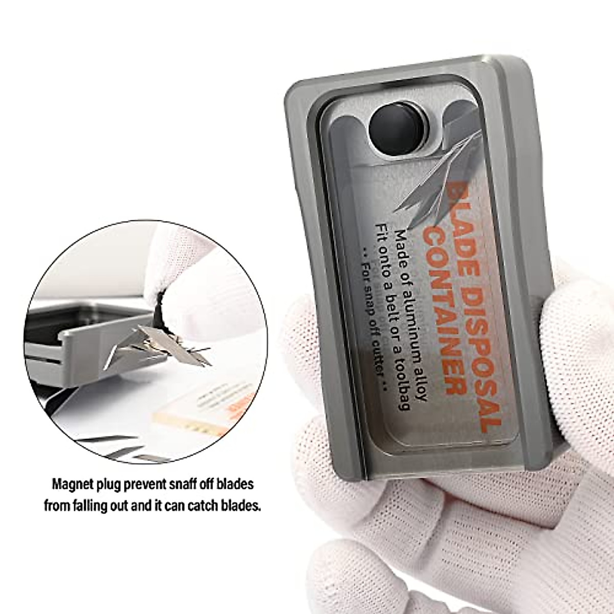 NEWISHTOOL Aluminum Alloy Disposal Blade Box to Break Snap Off Blade and Storage Used Blades, with Magnet and Hanging Clip Blade Disposal Container Safe to Dispose of Most Utility/Razor Blades