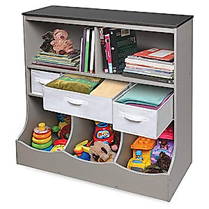 Badger Basket Combo Bin Toy Storage Unit and Book Shelf for Kids with 3 Baskets - Woodgrain/Gray