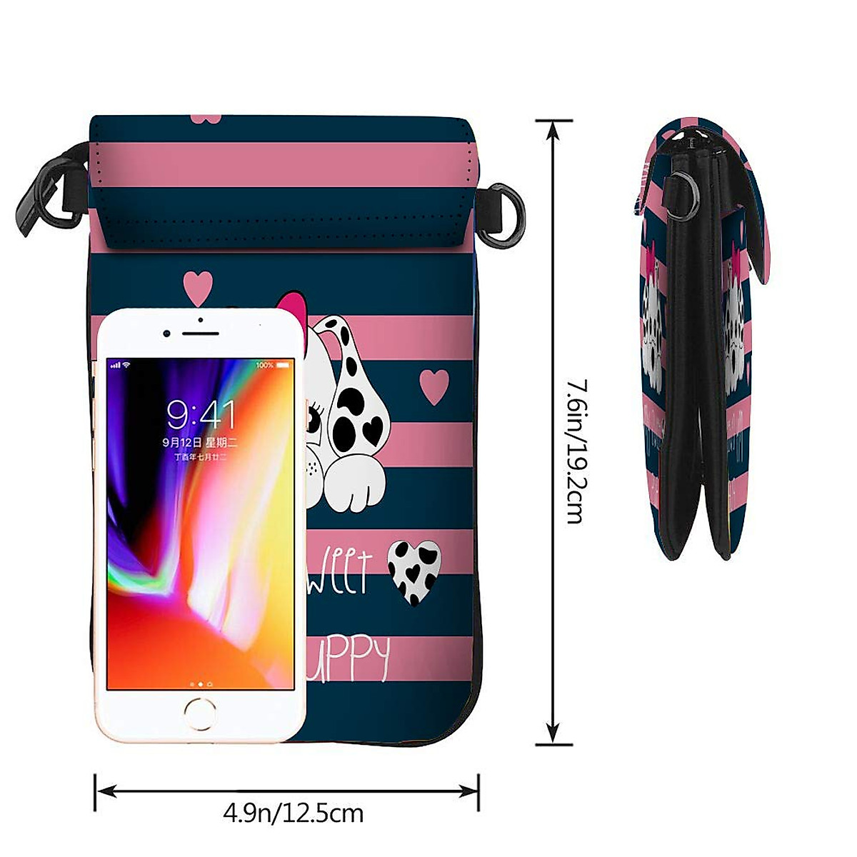 Beabes Dog Crossbody Cell Phone Purse Sweet Dalmatian Puppy Animal Cartoon Love Pet Spotty Heart WildWallet Handbag