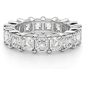 Savlano 18K White Gold Plated Cubic Zirconia 4x4MM Square Princess Cut Eternity Ring Band for Women Men (7)