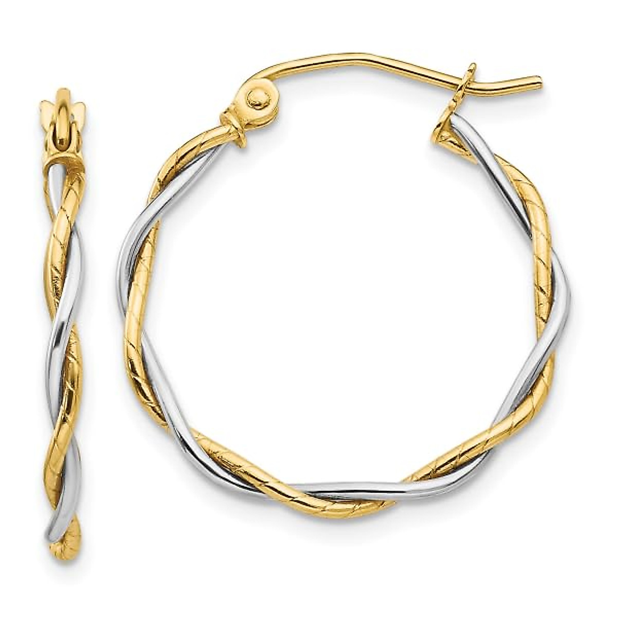14K Two Tone Gold 1.8mm Twisted Round Hoop Earrings