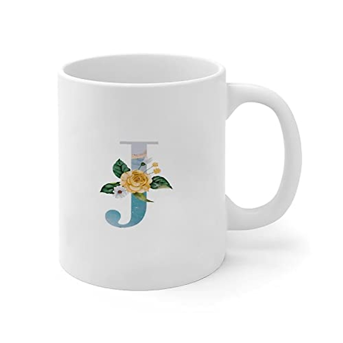 YELLOW Floral Monogram Letter - J White Mugs Coffee Mug Alphabet Letter Mockup Mug Cup Mockup Xmas Gift Stocking Stuffer Mug Stocking Stuffer Gift 11oz