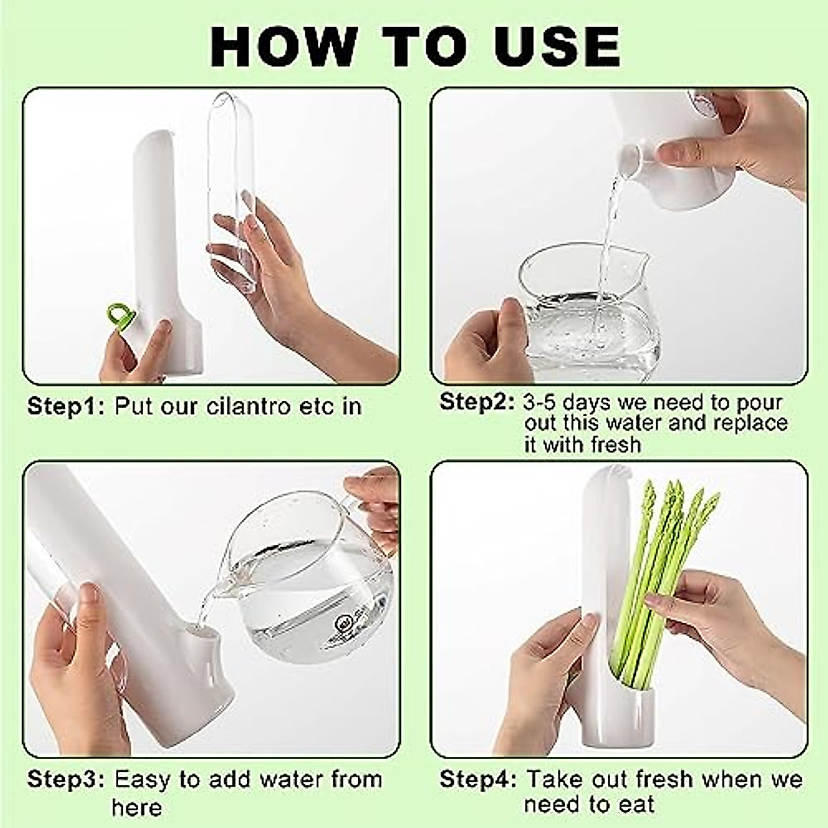 UEOZ Herb Saver for Refrigerator, Herb Saver Pod, Vegetable Preservation Bottle, Fresh Herb Keeper for Cilantro, Mint, Parsley, Asparagus, Keeps Greens Fresh for 2-3 Weeks (2PCS)