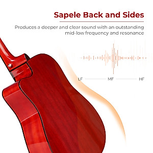 Acoustic Guitar, Cutaway Acoustic Guitar Full Size Dreadnought Acustica Guitarra Bundle with Gig Bag for Adults Teens Beginners Professionals, Red by Vangoa…