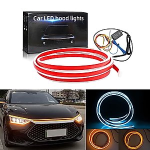 ZKFAR 1 PC Dynamic Scanning Starting Engine Flow Lamp, Dual Color Yellow Ice Blue LED Head Runs Through Light, Steering Function Daytime Running, 12V 4.9Ft, Suitable for Most Cars (Blue & Yellow)