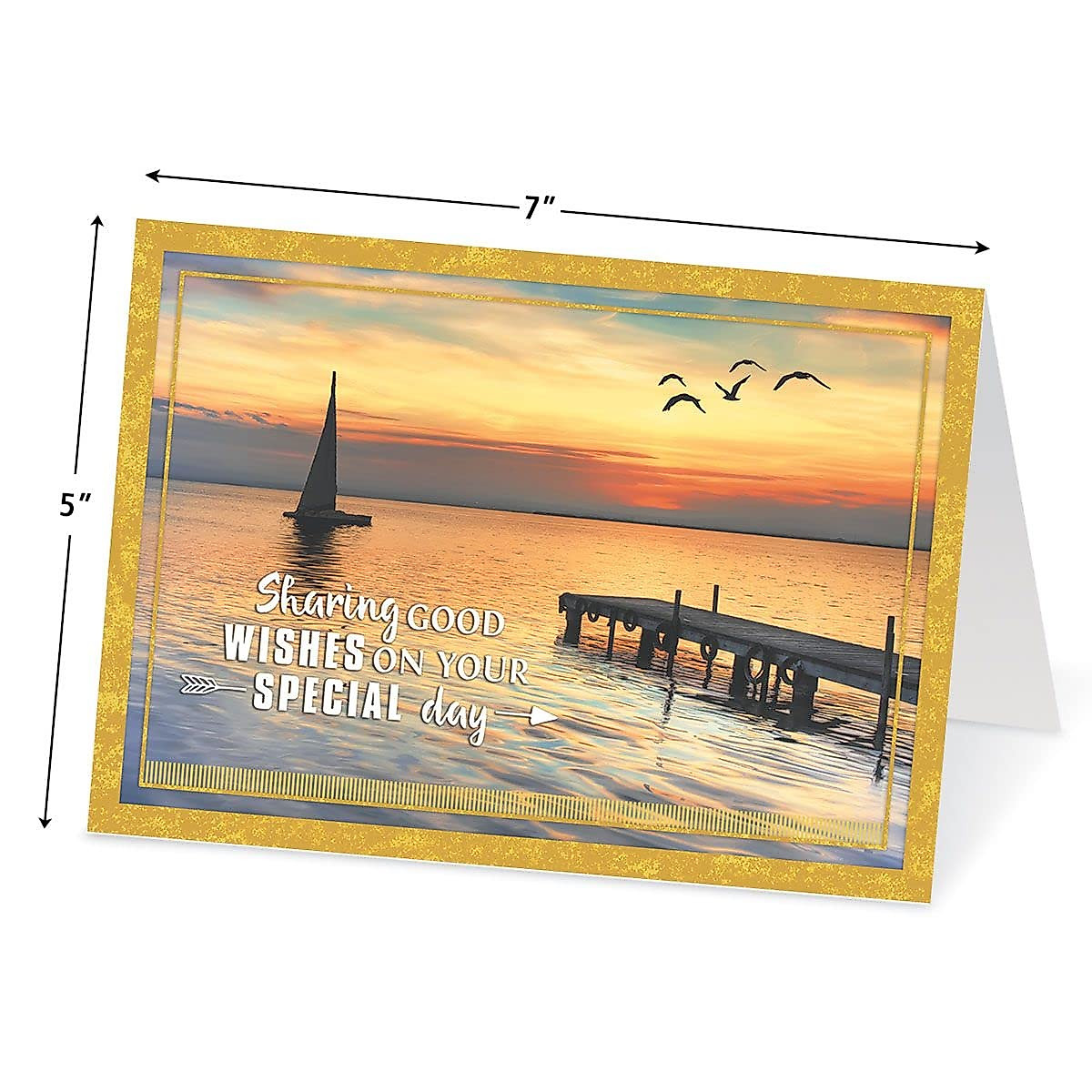 Sunrise Celebration Deluxe Birthday Greeting Cards - Set of 8 (4 Designs), Large 5" x 7", Happy Birthday Cards with Sentiments Inside, includes White Envelope