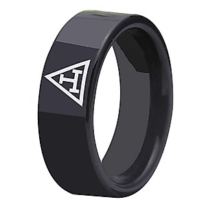 8mm Black Pipe Tungsten Carbide Wedding Ring Masonic Royal Arch Symbol Design Rings-Free Customize Engraving (16)