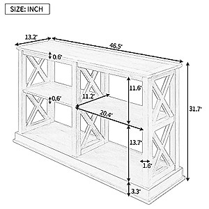 Livavege Console 3-Tier Open Storage, Narrow Sofa Entry Way w/Wood X-Shaped Frame, Entrance Tables for Small Space, Living Room, Entryway, Foyer, Hallway, Office, White
