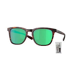 Costa Sullivan 6S2002 200206 52MM 191 Matte Tortoise/Green Mirror 580G Polarized Square Sunglasses for Men for Women + Bundle With Designer iWear Kit