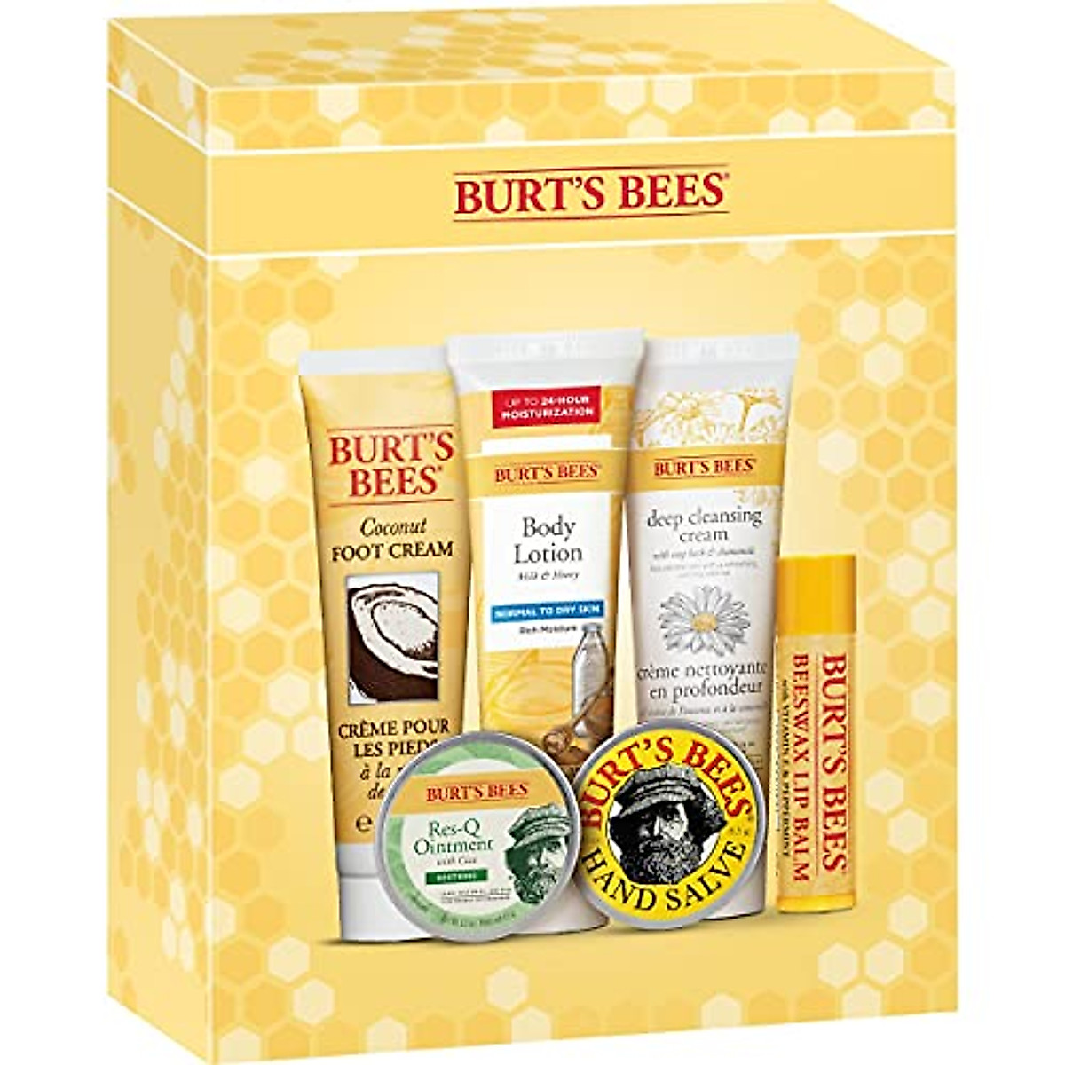 Burt's Bees Easter Basket Stuffers, 6 Mini Products - Coconut Foot Cream, Milk & Honey Body Lotion, Soap Bark & Chamomile Deep Cleansing Cream, Res-q Ointment, Hand Salve & Beeswax Lip Balm