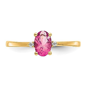 IceCarats 14K Yellow Gold Diamond Pink Tourmaline October Birthstone Ring Gemstone Band Size 6