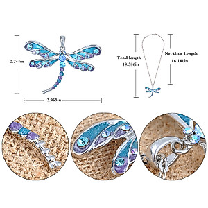 Alilang Womens Blue Purple Glitter Enamel Rhinestone Dragonfly Pendant Necklace Over Silvery Tone