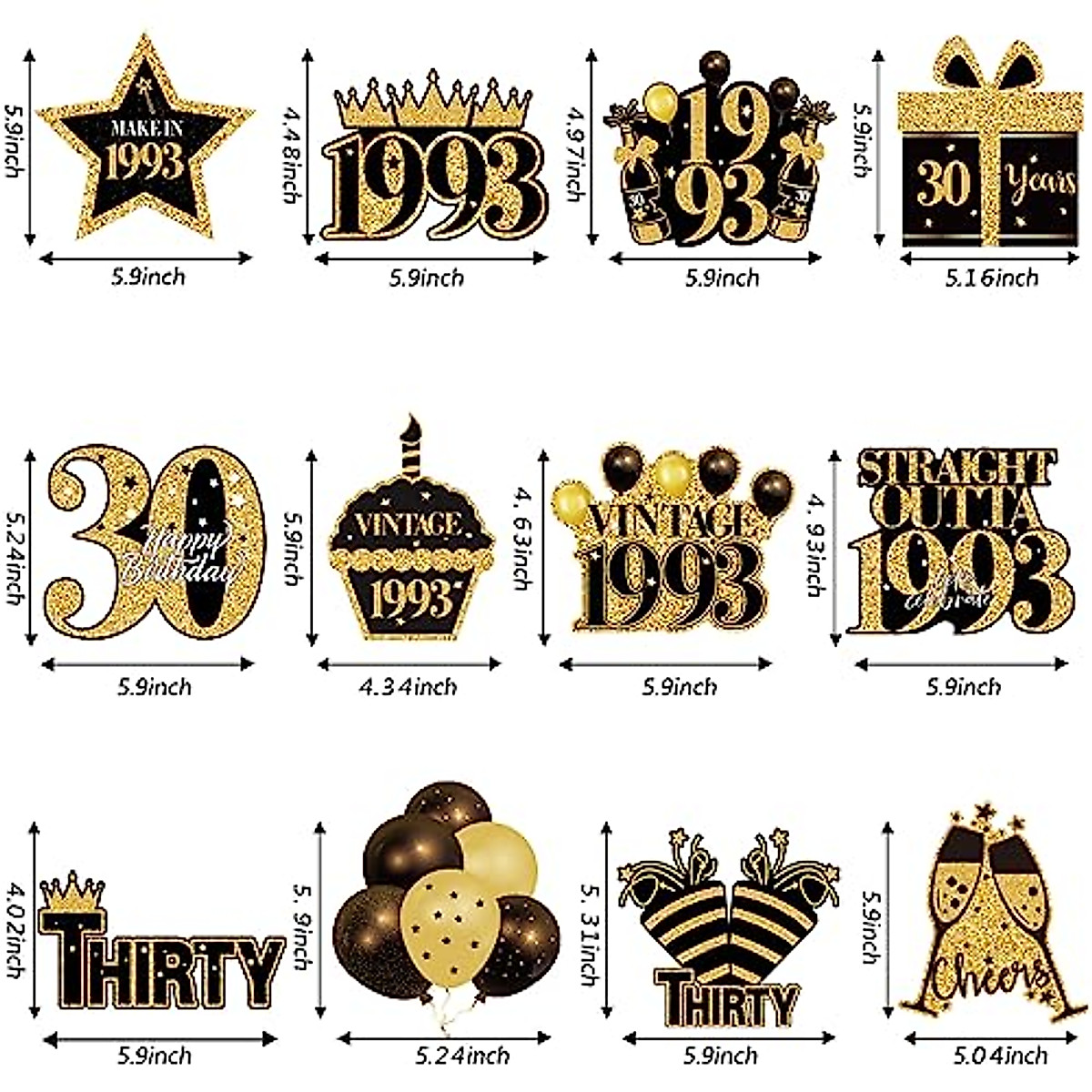 30th Birthday Decorations Men, 45pcs 30th Birthday Party Supplies, 1993 Gold Birthday Decorations, Party Streamers Hanging Swirls for Him, Thirty Years Old Dangling Spinners Foli Bday Ceiling Decor