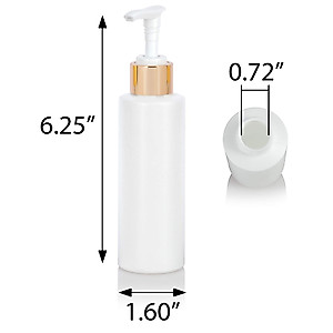 4 oz / 120 ml White Plastic HDPE Refillable Cylinder Squeeze Bottle with Gold Lotion Pump (12 Pack)
