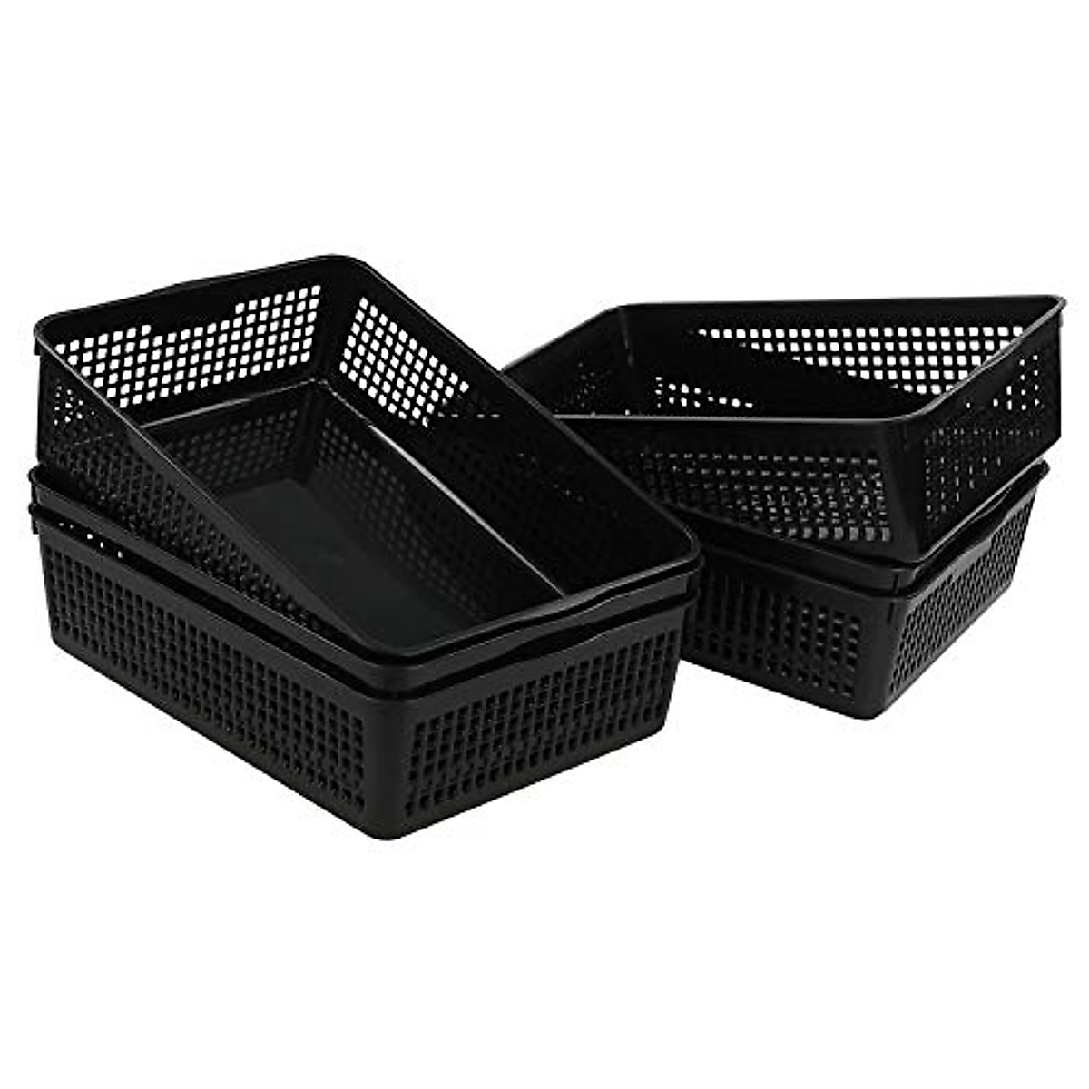 Hespama 6 Packs Plastic File Storage Baskets, Black A4 Paper Basket Trays