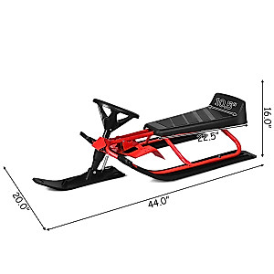 Goplus Snow Racer Sled, Ski Sled Slider Board with Steering Wheel, Twin Brakes, Retractable Pull Rope, for Kids Age 6 & up, Holds Two Children or a Teenager (Reinforced Version)