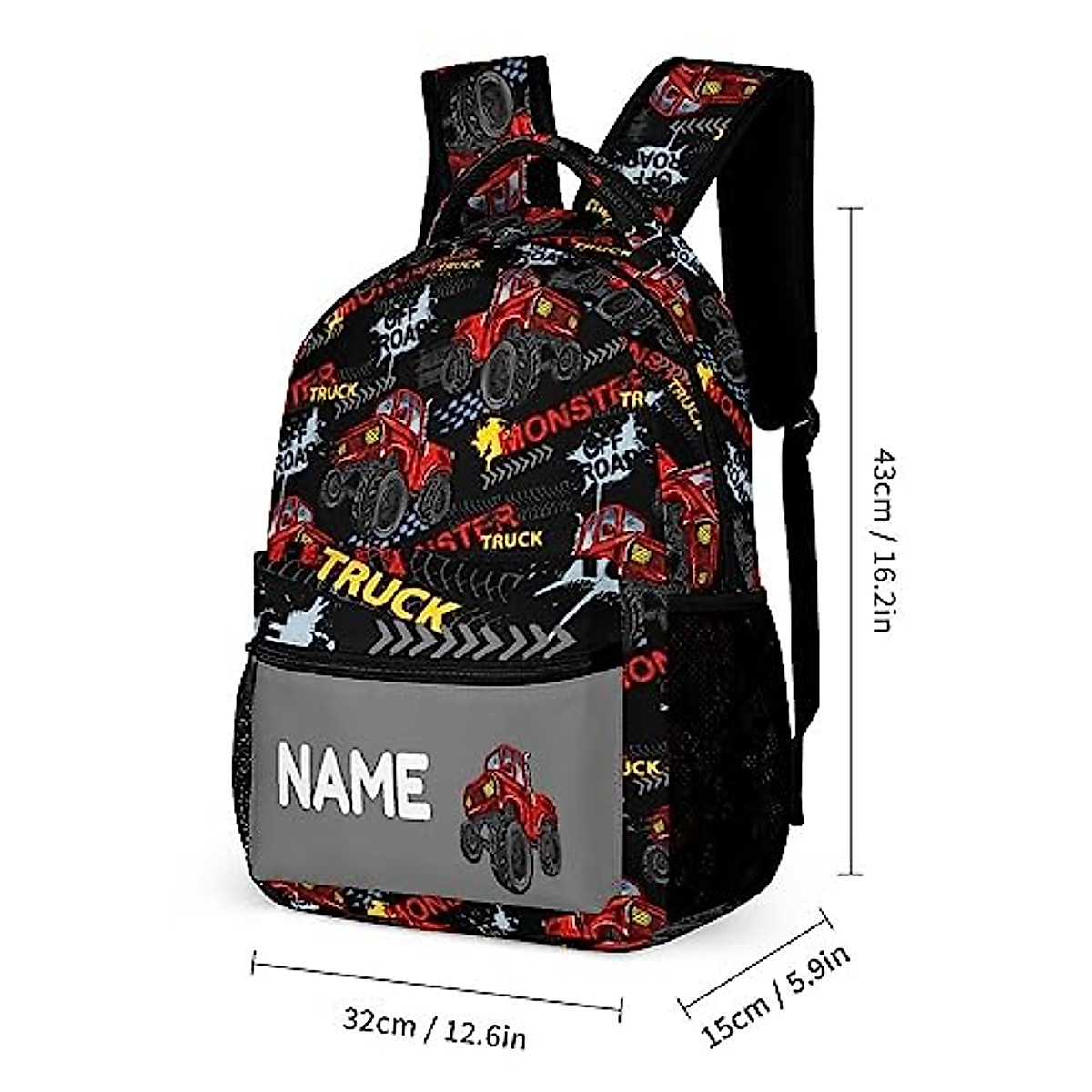 Mrokouay Custom 3Pcs Backpack Set Personalized Truck Car Red School Bag with Lunch Bag Box Pencil Case Customized Backpack for Student Teens