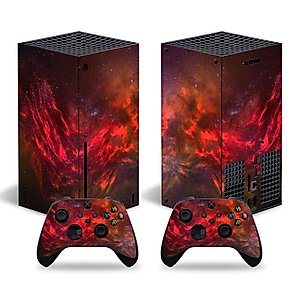 Whole Body Protective Vinyl Skin Decal Cover for Series X Console with Two Free Wireless Controller Decals - Red Galaxy