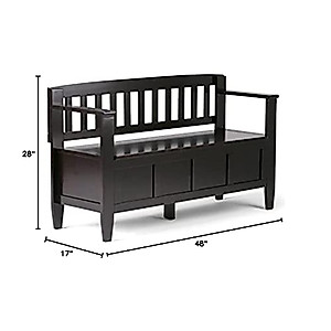 SIMPLIHOME Brooklyn SOLID WOOD 48 inch Wide Entryway Storage Bench with Safety Hinge, Multifunctional in Coffee Brown