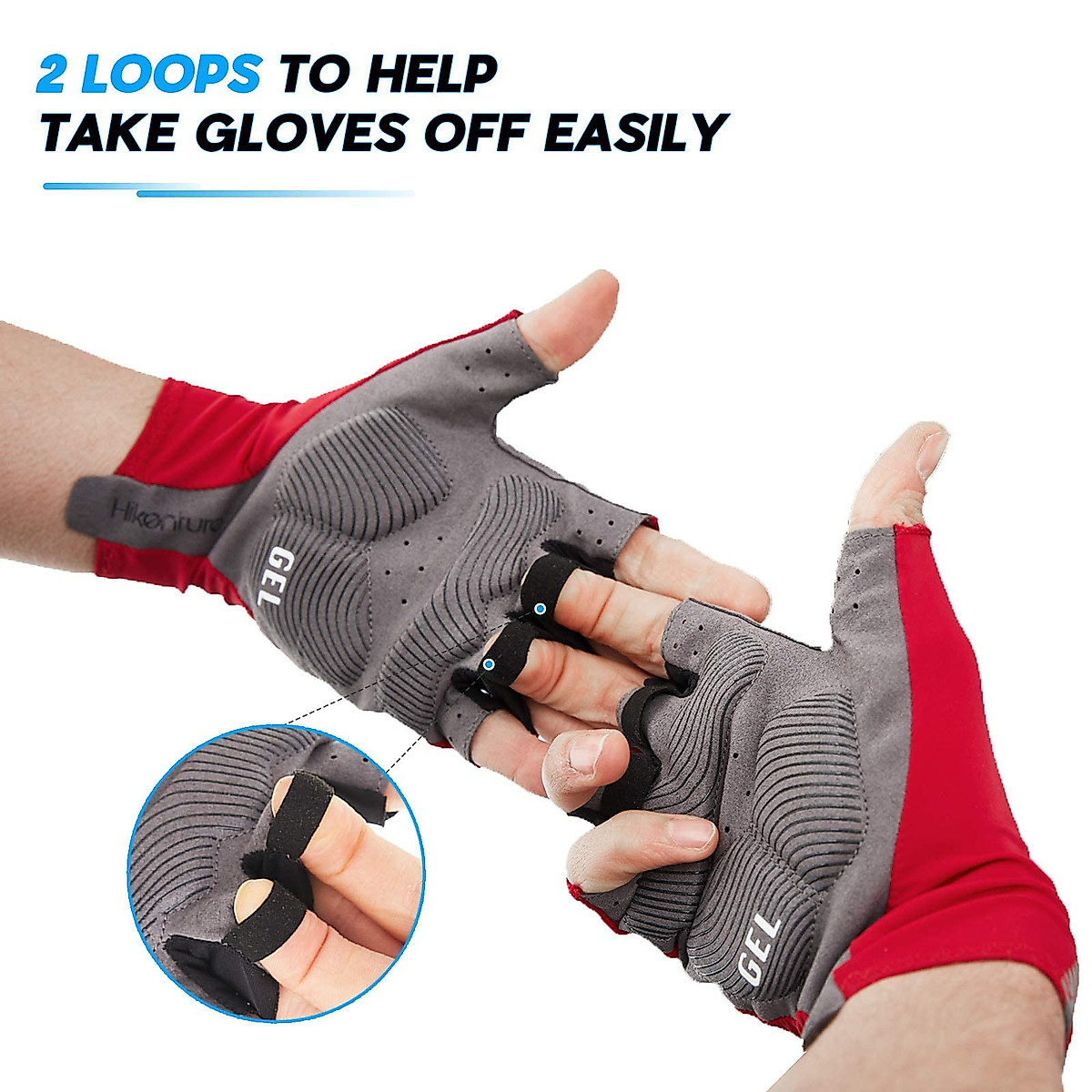 Hikenture Cycling Gloves for Men Women Mountain Road Bike Gloves Half Finger Padded Bicycle Glove (Red, XL)