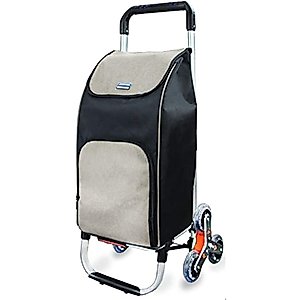 Shopping Trolley on Wheels Multi Function Shopping Cart Aluminum Climbing Stairs with 6 Round Folding Trolley Storage Hand Trucks,Black ,