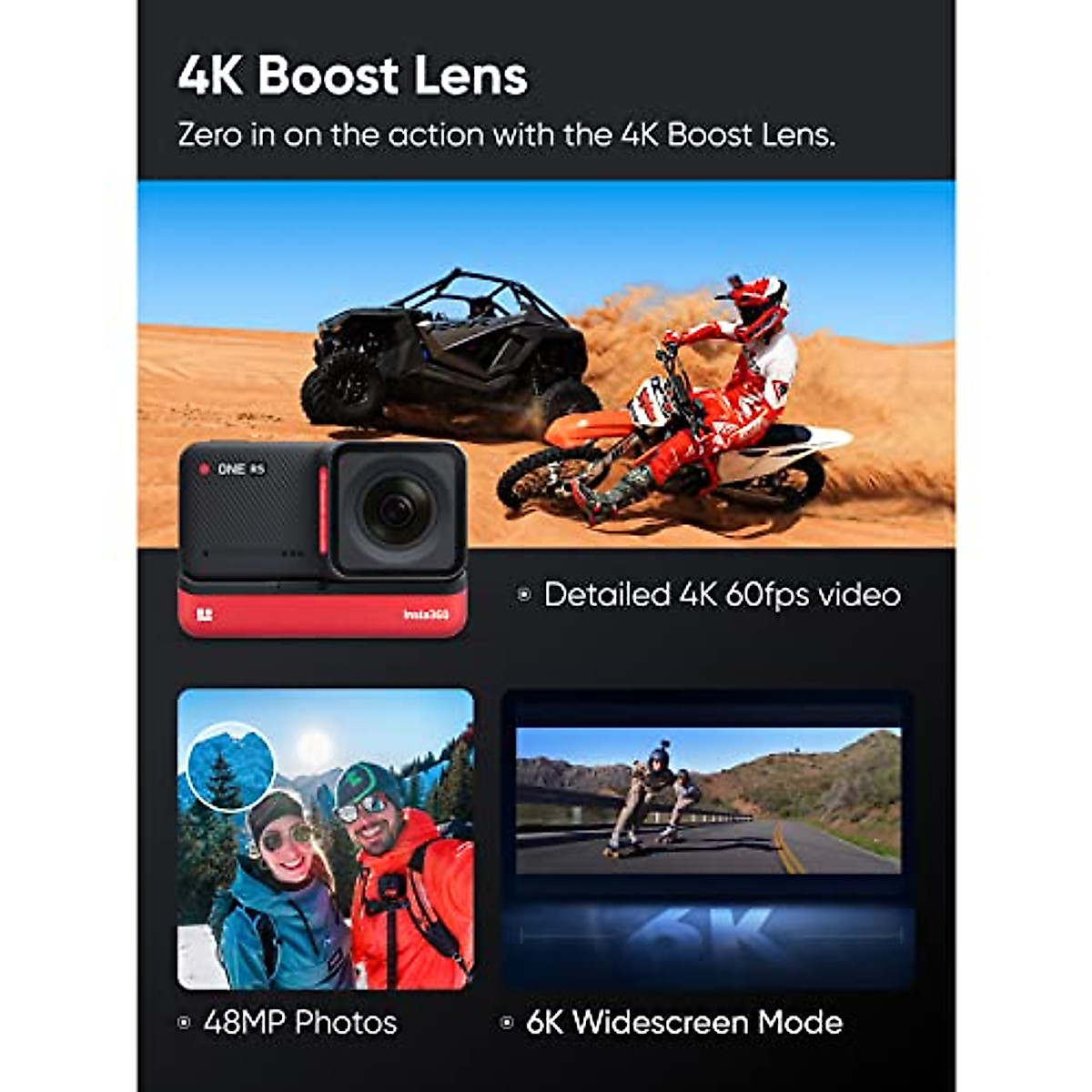 Insta360 ONE RS 4K Edition – Waterproof 4K 60fps Action Camera with FlowSate Stabilization, 48MP Photo, Active HDR, AI Editing