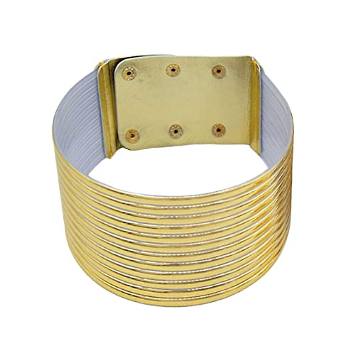 Mrotrida African Leather Necklaces for Women Punk Snap Chunky Statement Collars Choker Gold-A