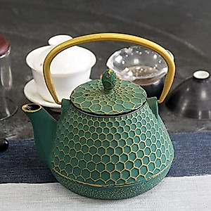 Cast Iron Tea Kettle, Japanese Tetsubin Teapot Coated with Enameled Interior, Durable Cast Iron Teapot with Stainless Steel Infuser for Stovetop Safe(1000ml/34oz)