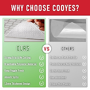 Cooyes Non Slip Refrigerator Liners, 2 in 1 Absorbent Fridge Liners and Fresh Mats Machine Washable, Refrigerator Shelf Liner for Glass Shelves Kitchen Cabinet Drawer Liners, 6 Pack, 12" × 24 "