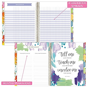 bloom daily planners New Undated Academic Year Teacher Planner & Calendar with Frosted Protective Cover - 7 Period Lesson Plan Organizer Book (9" x 11") - Teacher with a Plan