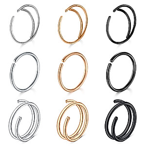 D.Bella Spiral Nose Ring for Single Piercing - Surgical Steel Nose Hoop in Silver, Rose Gold and Black