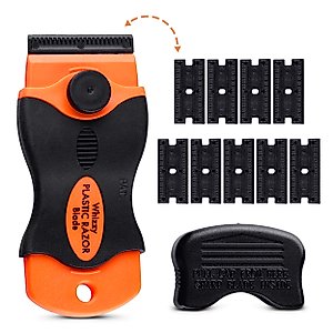 Whizzy Wheel Multi-Purpose Plastic Razor Blades Scraper, 10 Double Edged Plastic Blades - Car Decal Remover and Sticker Remover Tool, Ideal for Car Vinyl, Decal & Tint Removal | Plastic Scraper Tool