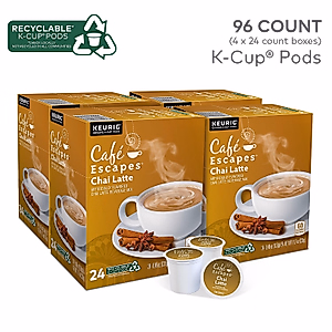 Cafe Escapes Chai Latte Keurig Single-Serve K-Cup Pods, 96 Count (4 Packs of 24)