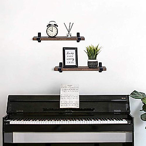 Mkono Wood Floating Shelves Wall Mounted Modern Farmhouse Shelf Decorative Storage Shelving with U Brackets for Bedroom Bathroom Living Room Kitchen Office Set of 2, Brown