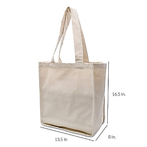 Canvas Grocery Bag - 3 Pack Large Organic Cotton Fabric Bags with Handles & Interior Pockets, Reusable Eco-Friendly Blank Cloth Totes for Groceries, Shopping, Sublimation, Travel, Bulk - 13.5x16.5x8