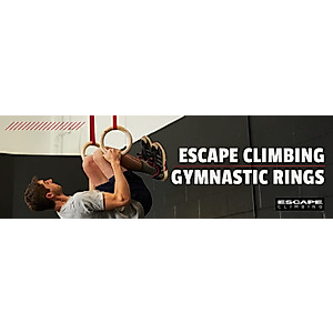 Escape Climbing Rings | Rock Climbing Training Rings | Wood Strength Training | Gymnastic Rings Set with 15’ Adjustable Straps| Great for Gyms