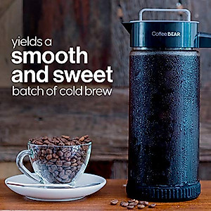 COFFEE BEAR – Cold Brew Coffee Maker and Ice Tea Brewer, Borosilicate Glass Pitcher with Mesh Filter, 1.3L (44oz)