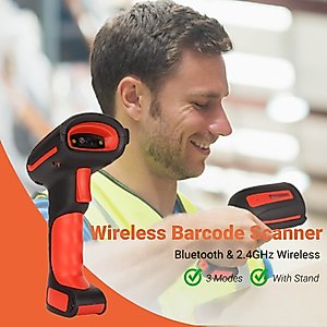 Wireless Barcode Scanner, 2020DB 2.4GHz Wireless Wired 3 Modes Handheld 1D 2D Bar Code Reader IP67 Waterproof with 2 Prompt Modes, for Supermarket Retail Warehouse​​​