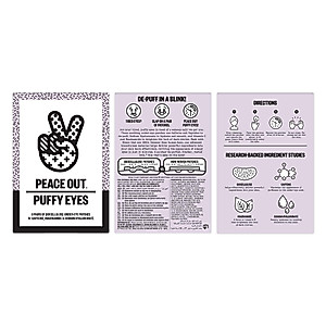 PEACE OUT Skincare Puffy Eyes, Biocellulose Under-Eye Mask, Minimize Puffiness & Tired Eyes with Caffeine and Niacinamide, Under Eye Patches for Dark Circles, 6 pairs
