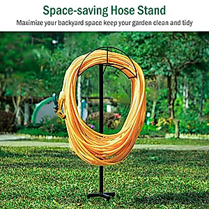 Garden Hose Holder, ROSSNY Metal Hose Stand Detachable Water Hose Holder Freestanding Hose Holders for Outside with 3 Long Spiky Feet Heavy Duty Hose Hanger Garden Hose Storage for Garden