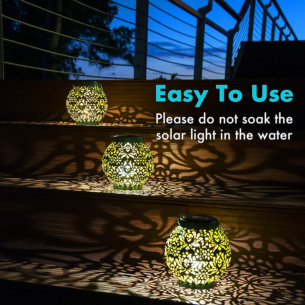 2 Pack Solar Lanterns Outdoor Waterproof, Hanging LED Lanterns on Tree Decor, Decorative Retro Metal Solar Lights Lamp for Table Patio Yard Garden Fence Backyard Porch Pathway Walkway Driveway, (Blue)