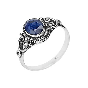 Blue Sapphire Stone Ring 925 Sterling Silver Statement Ring For Women Handmade Rings Gemstone Christmas Promise Ring Size US 10 Gift For Her