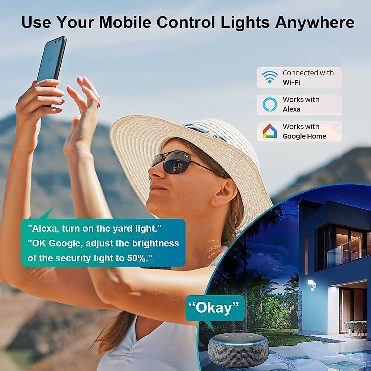 USTELLAR Smart LED Security Light Motion Sensor Outdoor 50W 5500lm Tunable White 2700K-6500K WiFi Exterior Flood Light Waterproof Floodlight Alexa/Google Outside Spotlight for Backyard House Patio