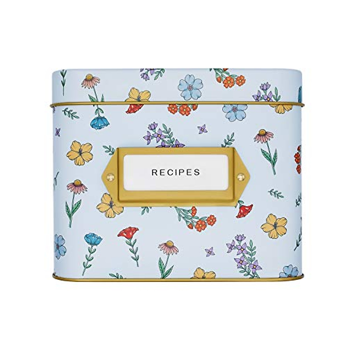 poiet Tin Recipe Box with Cards and Dividers, Includes 50 4x6 Recipe Cards, 16 Dividers (Wildflower)