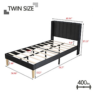 Zoophyter Upholstered Platform Bed Frame Twin Size with Headboard,Strong Wooden Slats Support No Box Spring Needed Easy Assembly Black