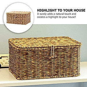 Zerodeko Wicker Storage Basket, Rattan Woven Box with Lid, Rectangular Shelf Basket Decorative Display Box Desktop Small Container Box Household Organizer Box for Home Wardrobe Toys